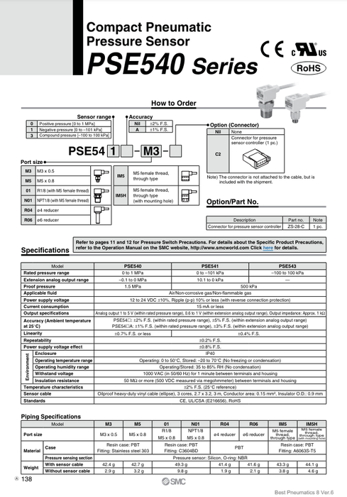 [SMC Pneumatics]Compact Pneumatic Pressure Sensor PSE540-R06 — Mechatalk